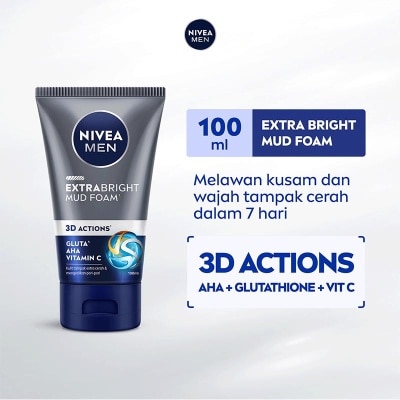 NIVEA, Nivea Men Extra Bright Mud Foam 100ml | Watsons Indonesia